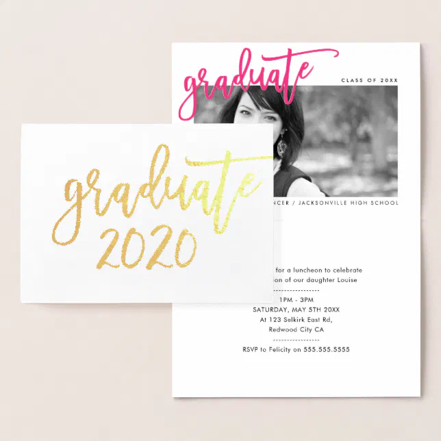 2020 GRAD PARTY modern minimlist lettering script Foil Card | Zazzle