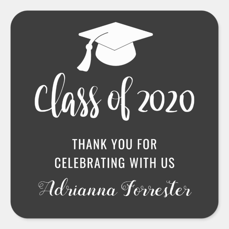 2020 Graduate Class | Graduate Hat | Thank You Square Sticker | Zazzle