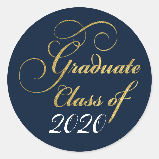 2020 Graduate Elegant Gold Blue Party Thanks Classic Round Sticker | Zazzle