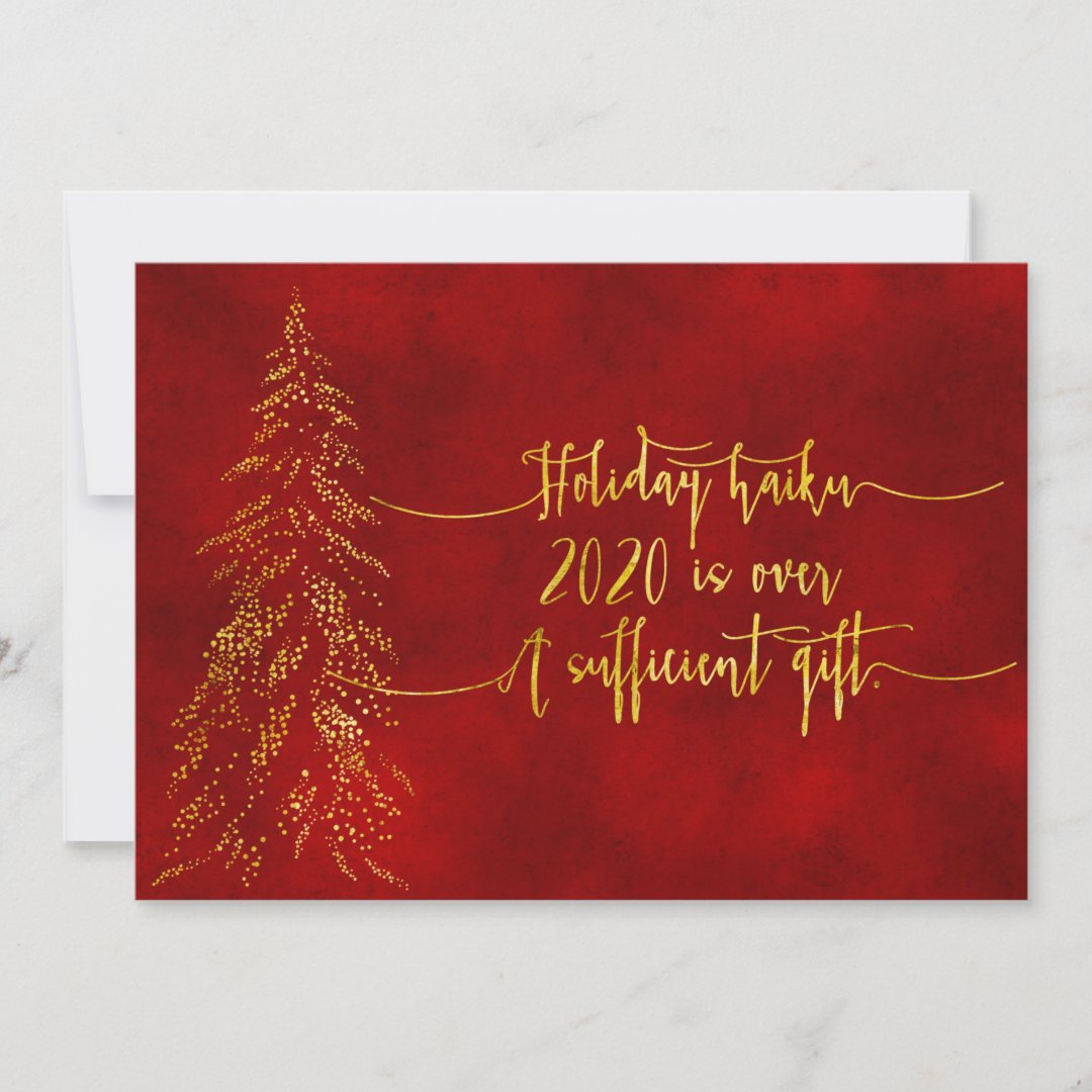 2020 HAIKU FUNNY HOLIDAY CARD | Red Gold Foil Tree | Zazzle