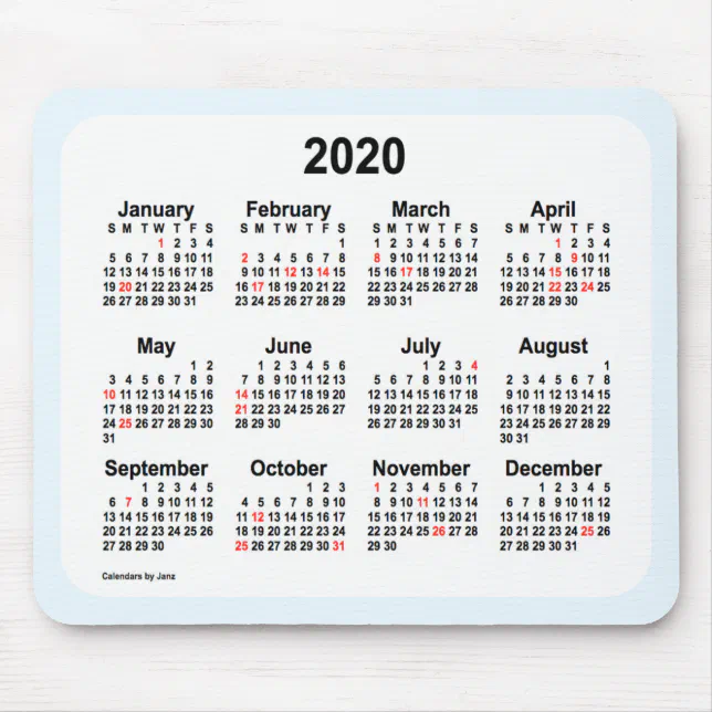 2020 Holiday Calendar by Janz Alice Blue Mouse Pad | Zazzle