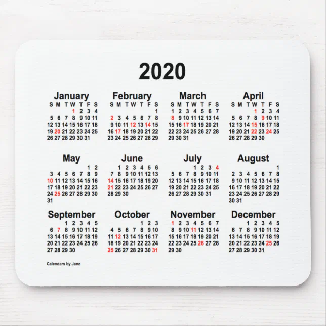 2020 Holiday Calendar by Janz Mouse Pad | Zazzle