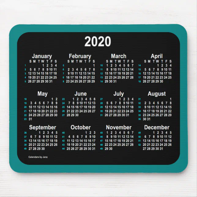 2020 Neon 52 Weeks Calendar by Janz Teal Mouse Pad | Zazzle