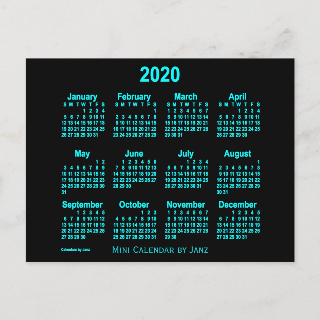 2020 Neon Blue Mini Calendar by Janz Postcard | Zazzle