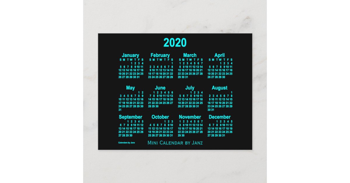 2020 Neon Blue Mini Calendar by Janz Postcard | Zazzle