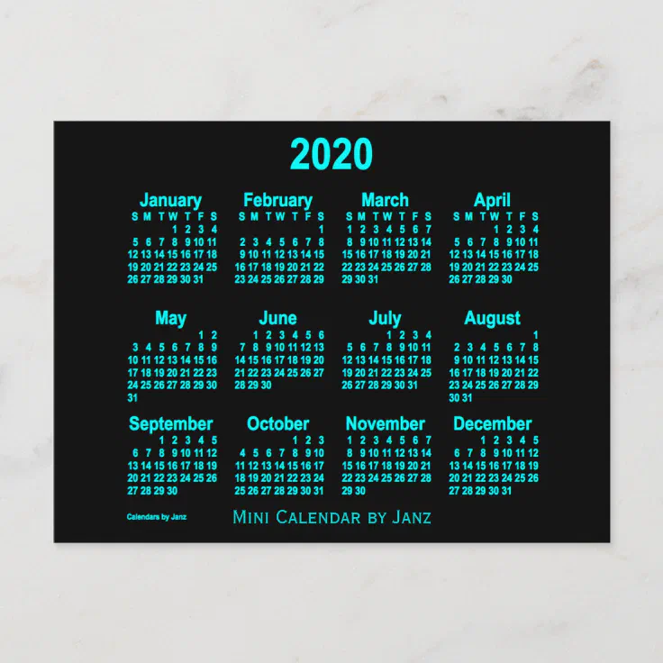2020 Neon Blue Mini Calendar by Janz Postcard | Zazzle