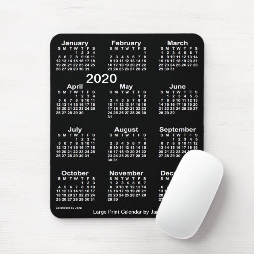 2020 Neon White Large Print Calendar by Janz Mouse Pad | Zazzle