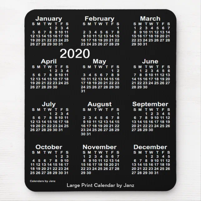 2020 Neon White Large Print Calendar by Janz Mouse Pad | Zazzle