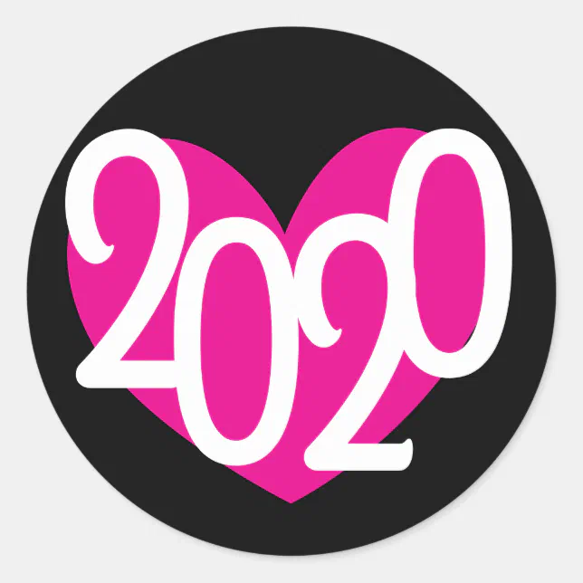 2020 pink heart graphic new years party classic round sticker | Zazzle
