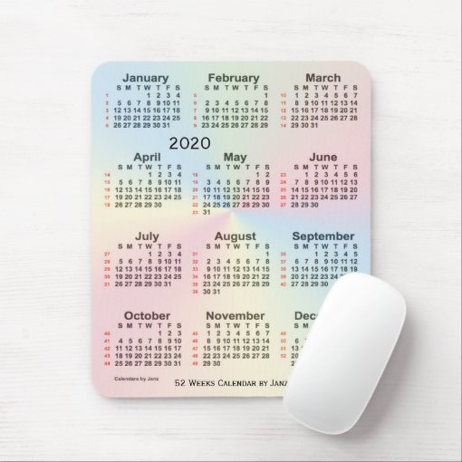 2020 Rainbow 52 Week Large Print Calendar by Janz Mouse Pad | Zazzle