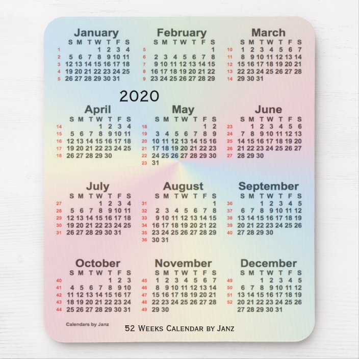 2020 Rainbow 52 Week Large Print Calendar by Janz Mouse Pad | Zazzle.com