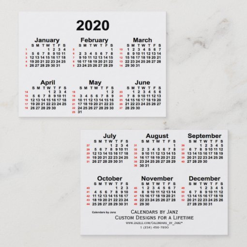 2020 White 52 Week Calendar by Janz Business Cards | Zazzle