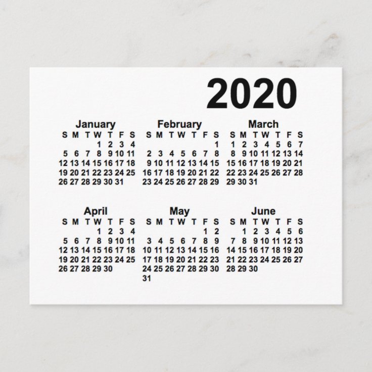 2020 White 6 Month Mini Calendar by Janz Postcard | Zazzle