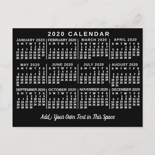 2020 Year Monthly Calendar Classic Black and White Postcard | Zazzle.com