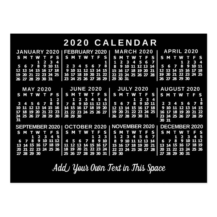 2020 Year Monthly Calendar Classic Black and White Postcard | Zazzle.com
