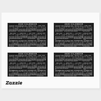 2020 Year Monthly Calendar Classic Black and White Rectangular Sticker ...
