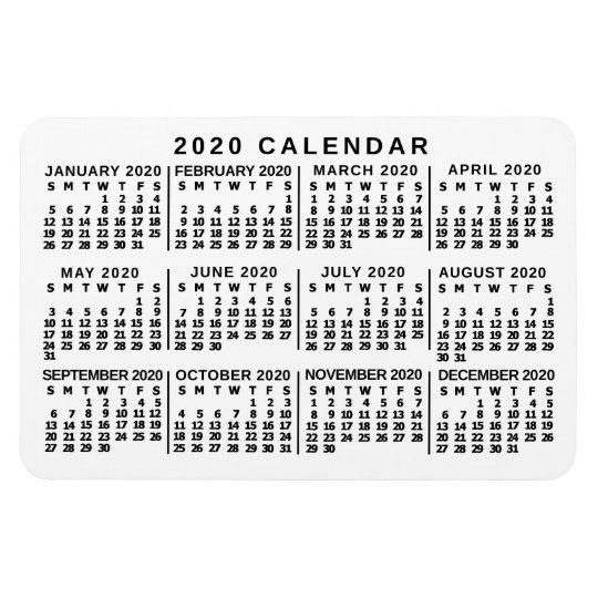 2020 Year Monthly Calendar Classic White and Black Magnet | Zazzle.com