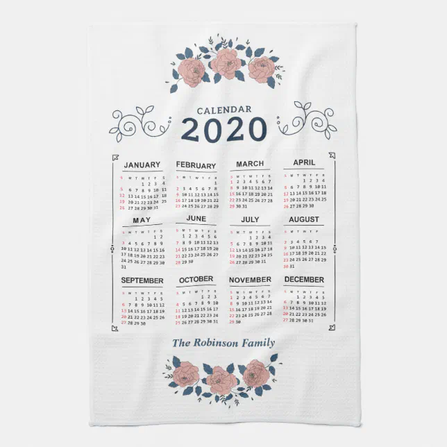 2020 Year Monthly Calendar Personalize Custom Kitchen Towel | Zazzle