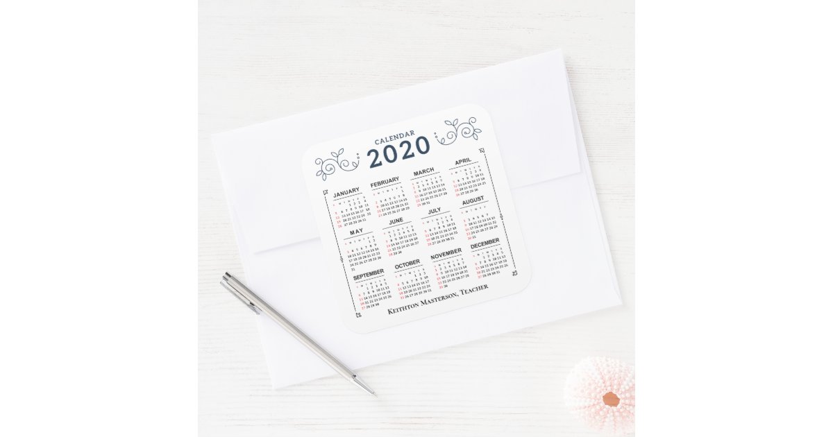 2020 Year Monthly Calendar Personalize Custom Square Sticker | Zazzle