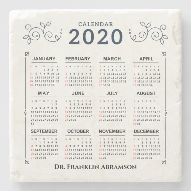 2020 Year Monthly Calendar Personalize Custom Stone Coaster | Zazzle