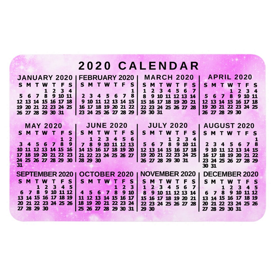 2020 Year Monthly Calendar Pink Watercolor Stars Magnet | Zazzle