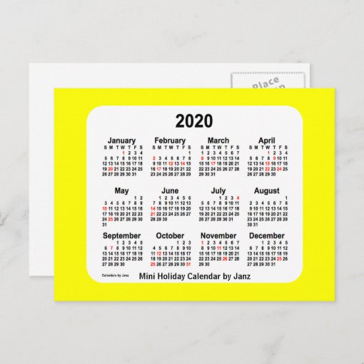 2020 Yellow Holiday Calendar by Janz Postcard | Zazzle