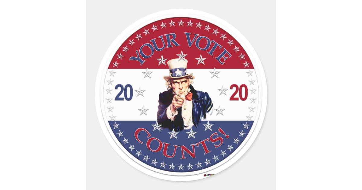 2020 Your Vote Counts Uncle Sam Classic Round Sticker | Zazzle