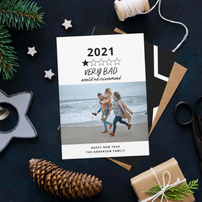 2021 bad year in review 5 star photo funny holiday card | Zazzle