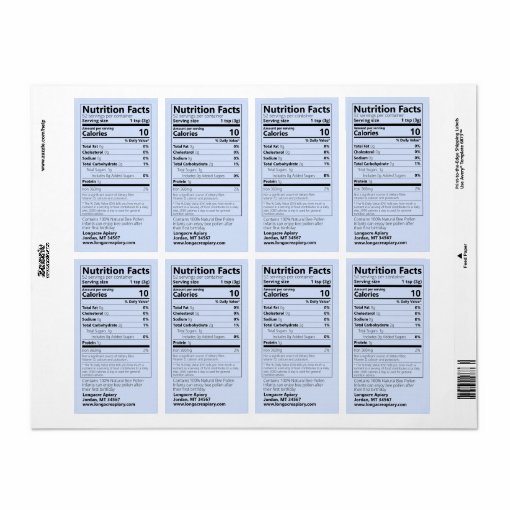 2021 Bee Pollen Nutrition Facts Blue Product Label | Zazzle