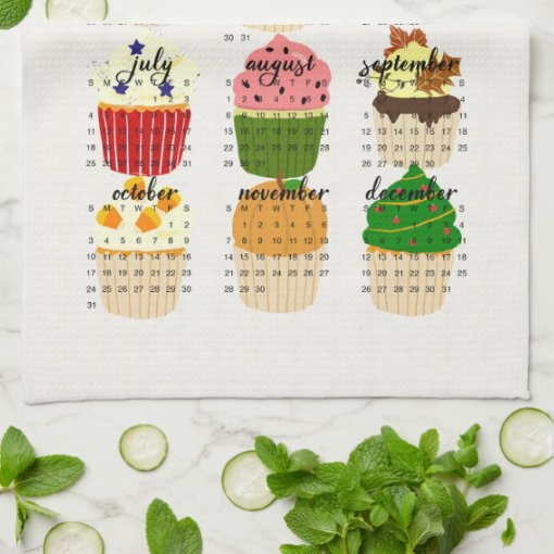 2021 Calendar Cupcake Kitchen Tea Towel | Zazzle