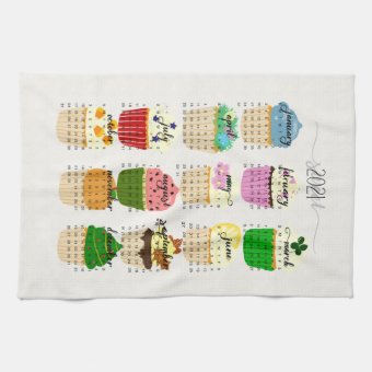 2021 Calendar Cupcake Kitchen Tea Towel | Zazzle