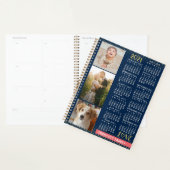 2021 Calendar Navy Coral Gold Family Photo Collage Planner | Zazzle