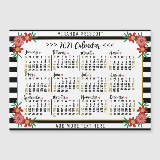 2021 Calendar Preppy Floral Stripes Custom Magnet | Zazzle