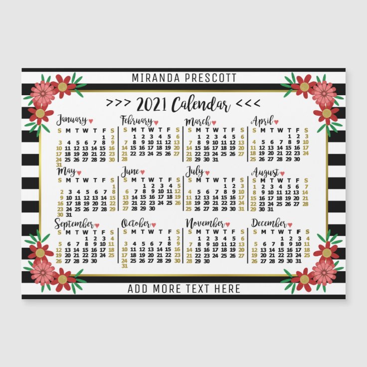 2021 Calendar Preppy Floral Stripes Custom Magnet | Zazzle