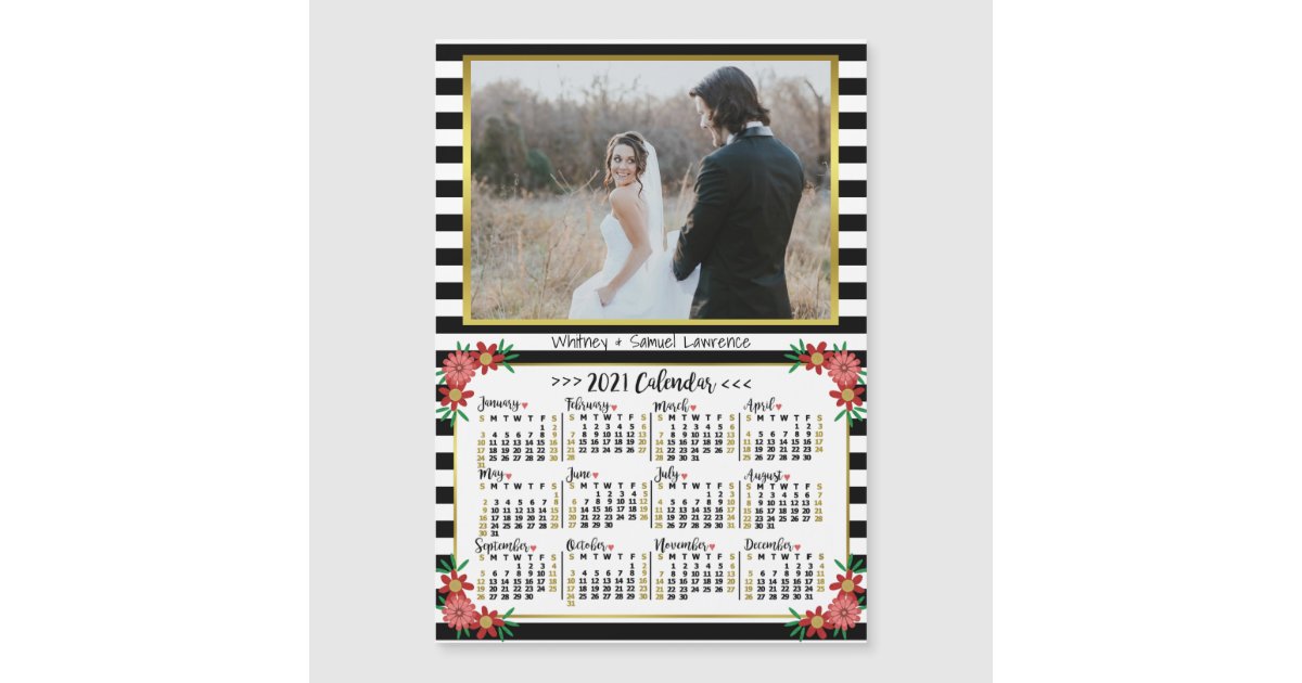 2021 Calendar Preppy Floral Stripes | Photo Magnet | Zazzle