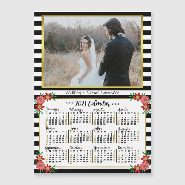 2021 Calendar Preppy Floral Stripes | Photo Magnet | Zazzle