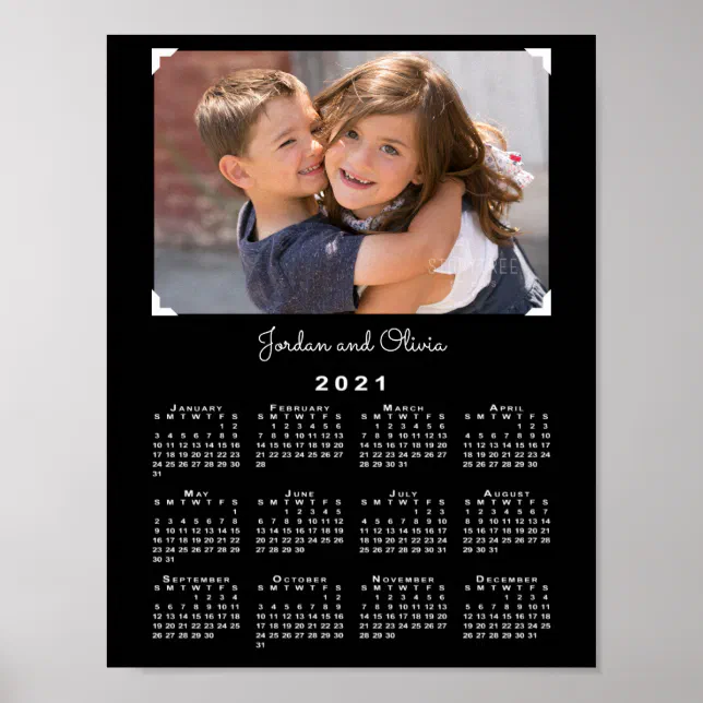 2021 Calendar with Your Photo and Name on Black Poster | Zazzle
