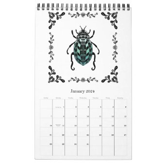 2021 Folk Art Bug Illustration Calendar | Zazzle