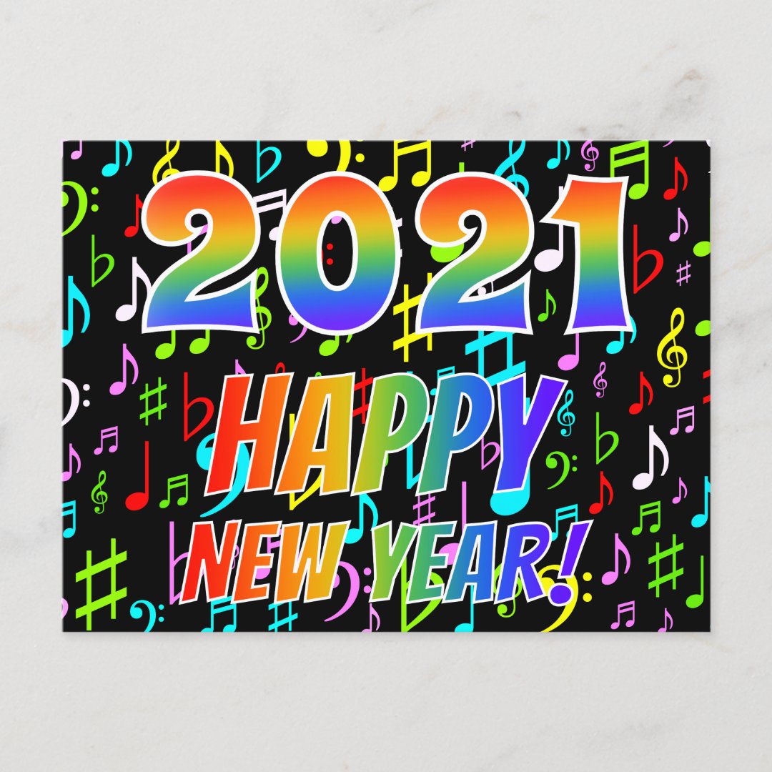 2021 HAPPY NEW YEAR!, Colorful Music Notes Pattern | Zazzle