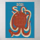 2021 Octopus Red and Blue Calendar Poster | Zazzle