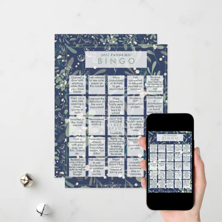 2021 Pandemic BINGO Funny Mistletoe Navy Christmas Holiday Card | Zazzle