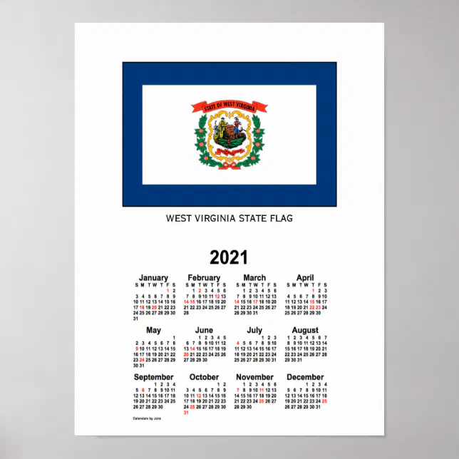 2021 West Virginia Flag Holiday Calendar by Janz Poster | Zazzle