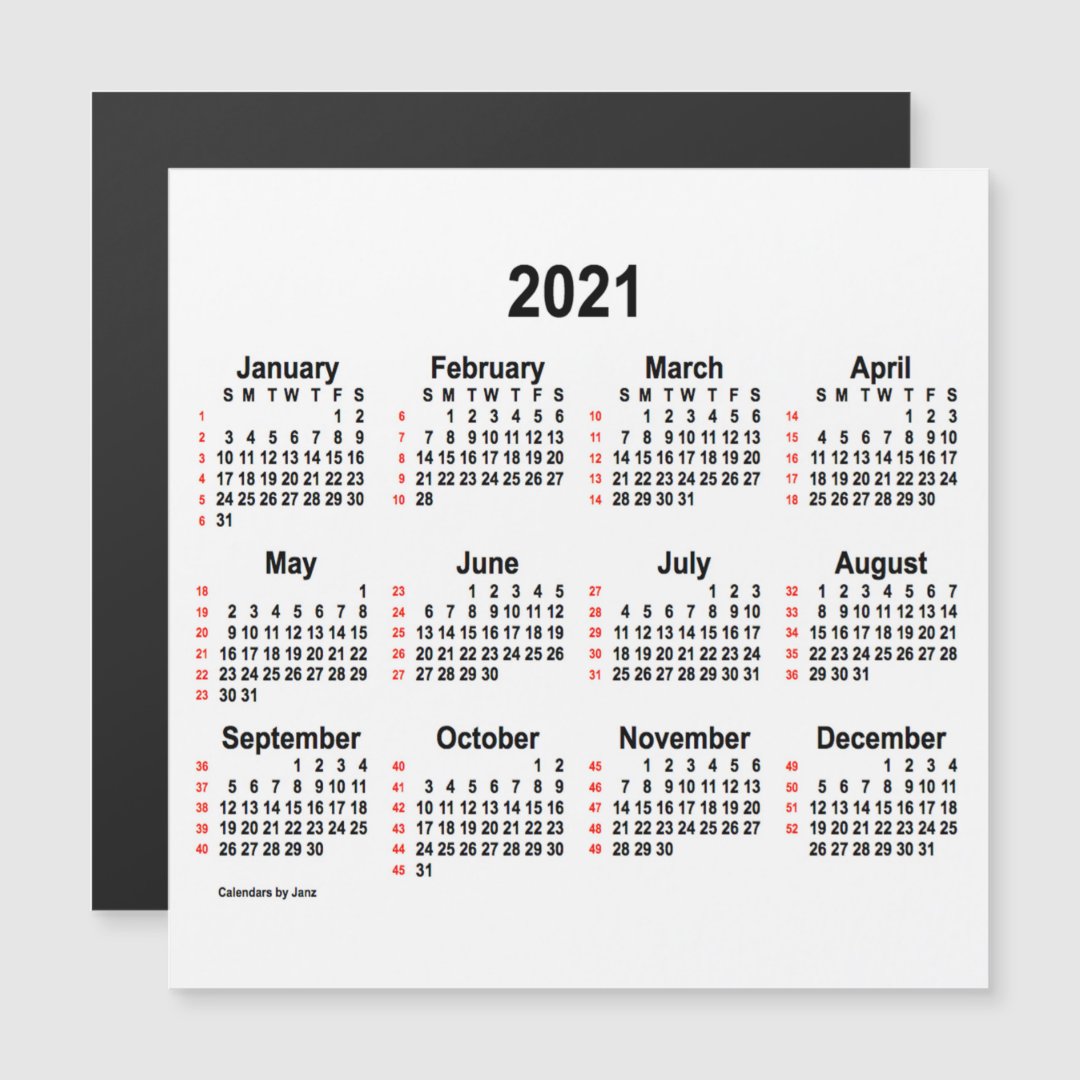 2021 White 52 Weeks Calendar by Janz 5x5 Magnet | Zazzle