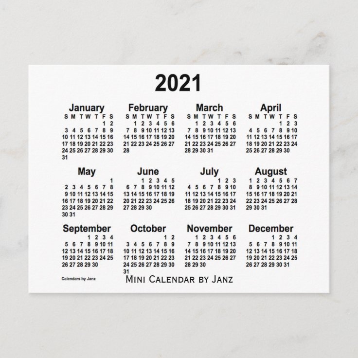 2021 White Mini Calendar by Janz Postcard | Zazzle
