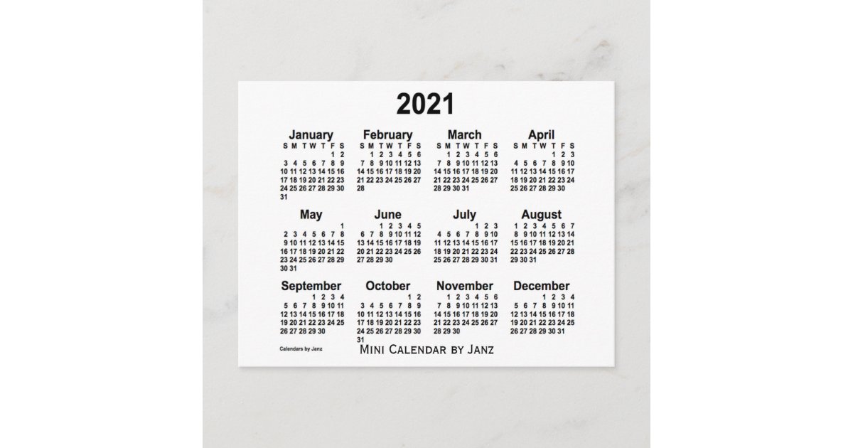 2021 White Mini Calendar by Janz Postcard | Zazzle
