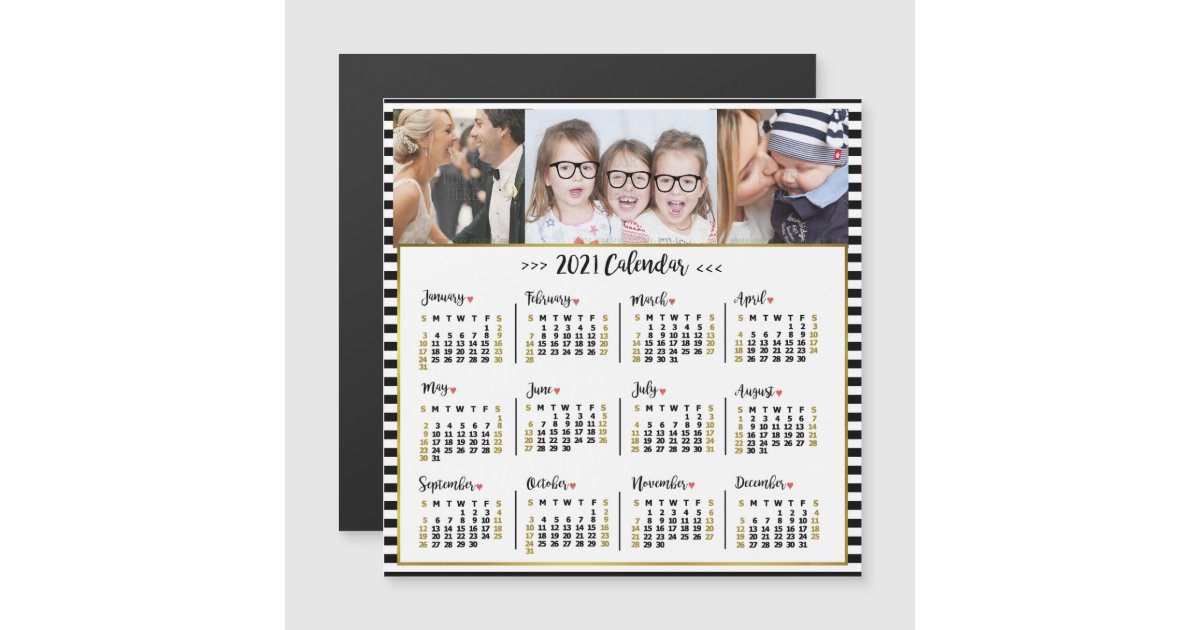 2021 Year Calendar Preppy Stripes | Custom Photos Magnetic Invitation ...