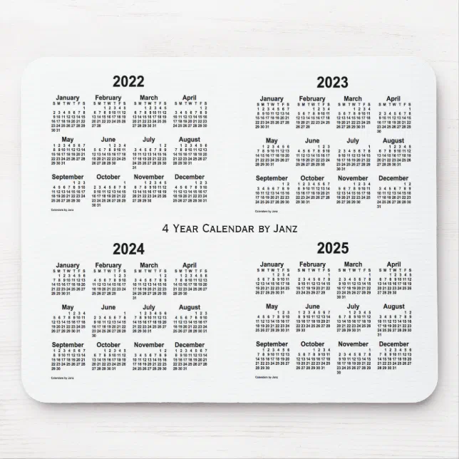 2022-2025 White 4 Year Calendar by Janz Mouse Pad | Zazzle