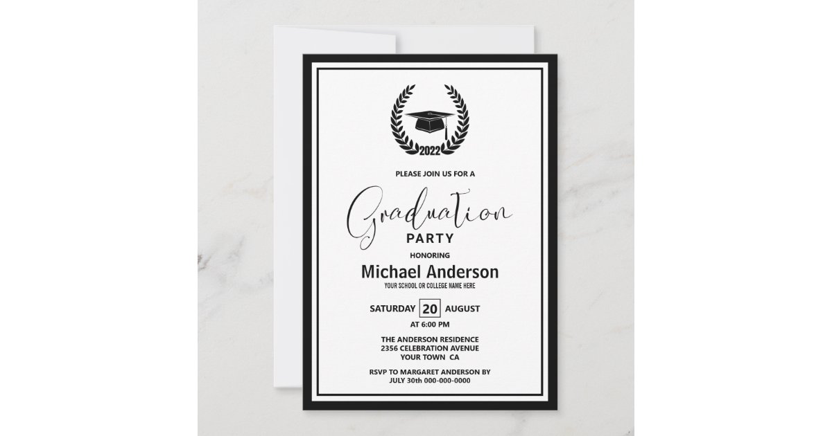 2022 Black Border Graduation Party Invitation | Zazzle