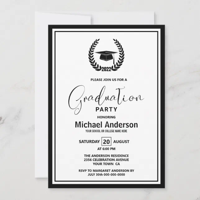 2022 Black Border Graduation Party Invitation | Zazzle