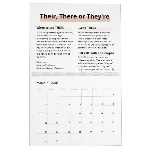 2022 Blush Glitter Metallic Spelling Amnesia Calendar | Zazzle
